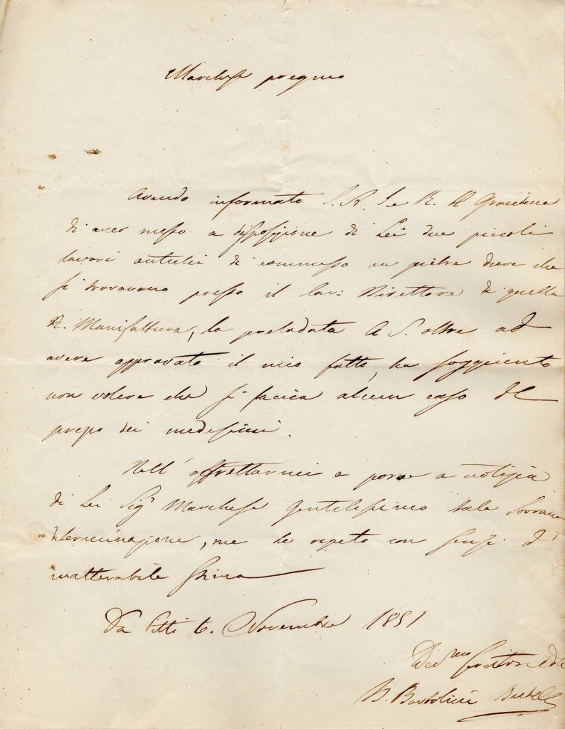 Autografo di Bartolomeo Bartolini Baldelli Maggiordomo Corte Toscana | Galileum Autografi