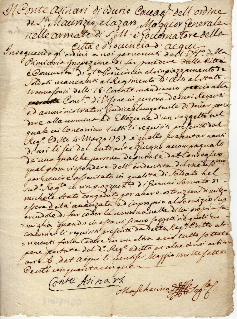 Autografo di Filippo Valentino Asinari Marchese San Marzano da Acqui ...