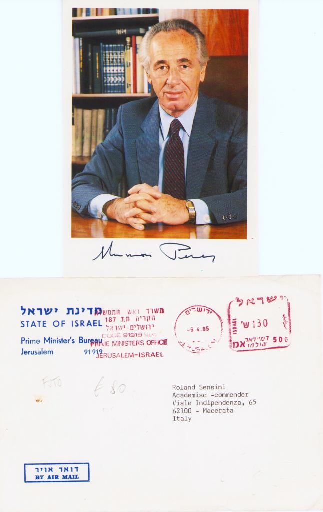 Autografo di Shimon Peres Politico Israele Fotografia con Firma ...