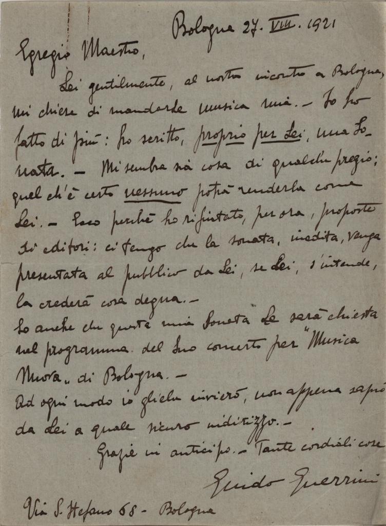 Autografo di Guido Guerrini Lettera Composizione Dedicata a Corti ...